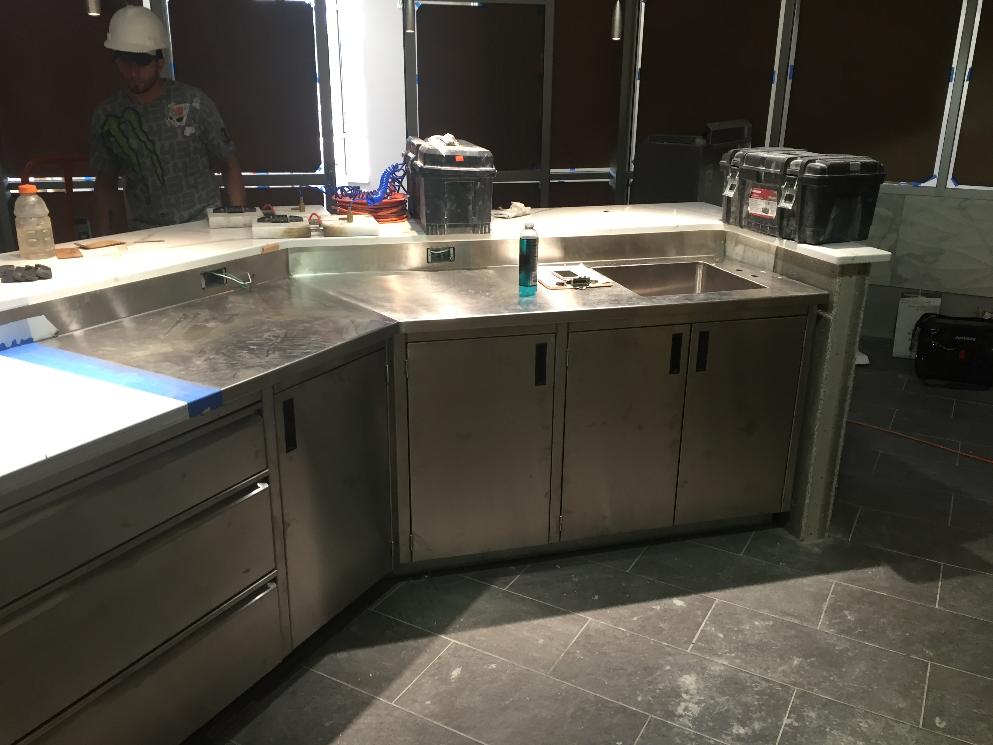 SS Countertop with Backsplash, Cabinets, Drawers and Welded in Sink - R ...